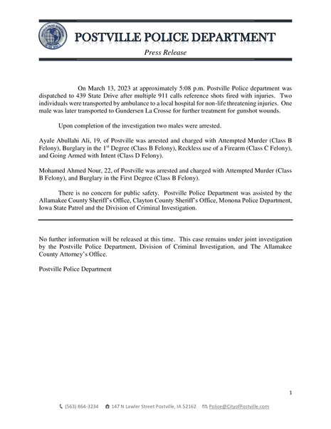 DCI ASSISTS POSTVILLE PD WITH SHOOTING | Iowa Department of Public Safety